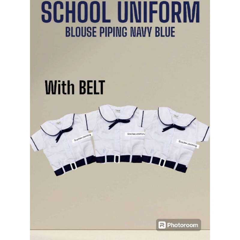 PIPING WITH BELT BLOUSE SCHOOL UNIFORM/ PIPIMG NAVYBLUE KATRINA/PIPING ...