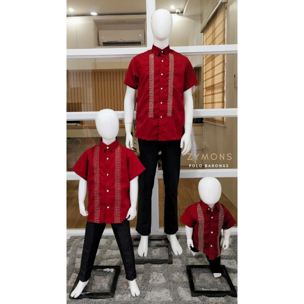 ZYMONS RED BEIGE BURDA CHURCH AND OFFICE POLO BARONG | Shopee Philippines