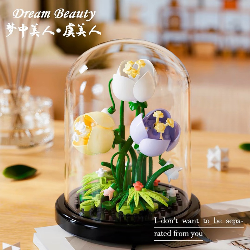 Flowers Set Building Blocks Toys Tulips Rose Sunflower with Glass Cover ...