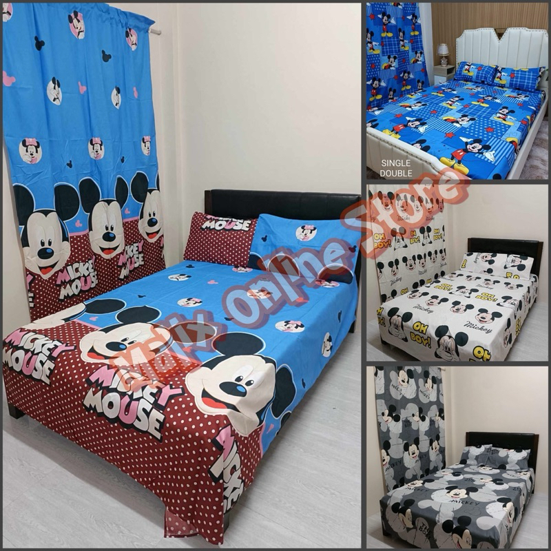 Mickey Mouse Character Design 3 in 1 Canadian Cotton Bedsheet Set | Shopee Philippines