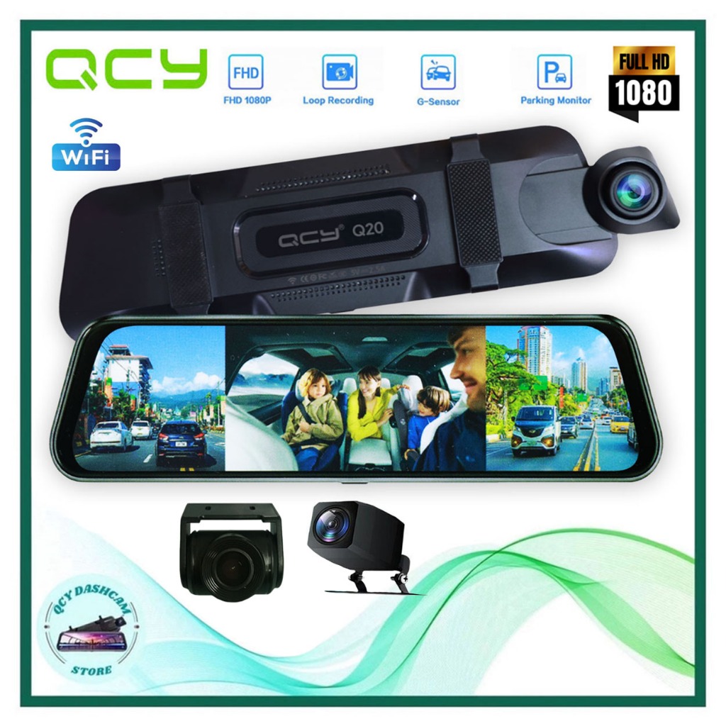 QCY Q20 9.66" Full Touch Screen 1080P+1080P+1080P 3 Way Recording WiFi ...