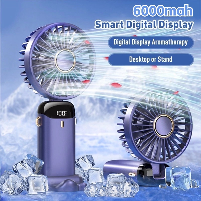 Mini Fan 6000mAh Portable Foldable 5 Wind Speed Handheld Outdoors ...