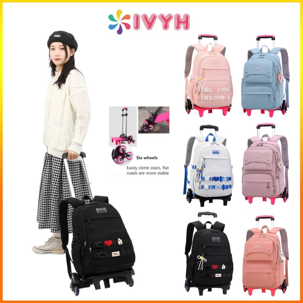 (Gift!)17 inch Kids Trolley Backpack 6 Wheels School Bag Lightweight ...