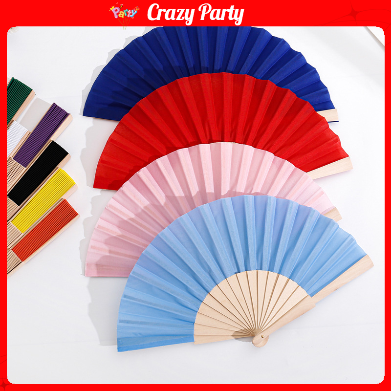 1PCS/23cm Candy Colored Plastic Fan-Shaped Bone Solid Color Cloth Fan ...