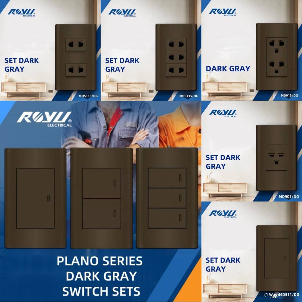 Royu Dark Gray 1 2 3 Gang Switch /Outlet Set | Shopee Philippines