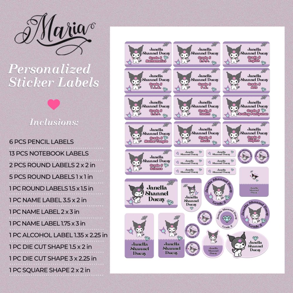 Kuromi Stickers for School Supplies, Notebook Labels, Pencil Labels ...