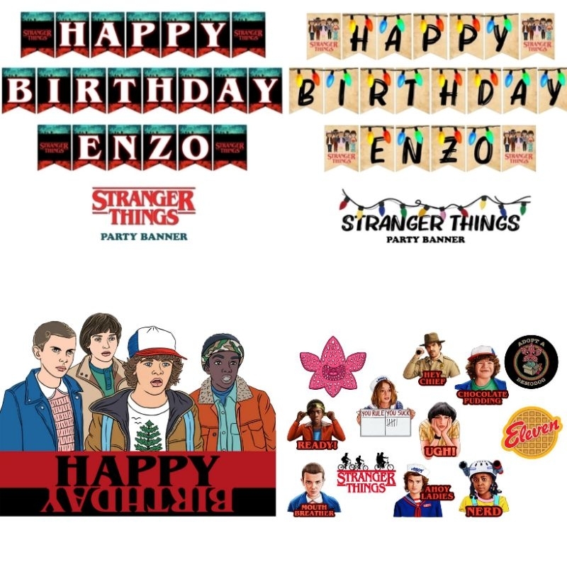 Stranger Things Theme Birthday Party Banner Cupcake Cake Topper ...