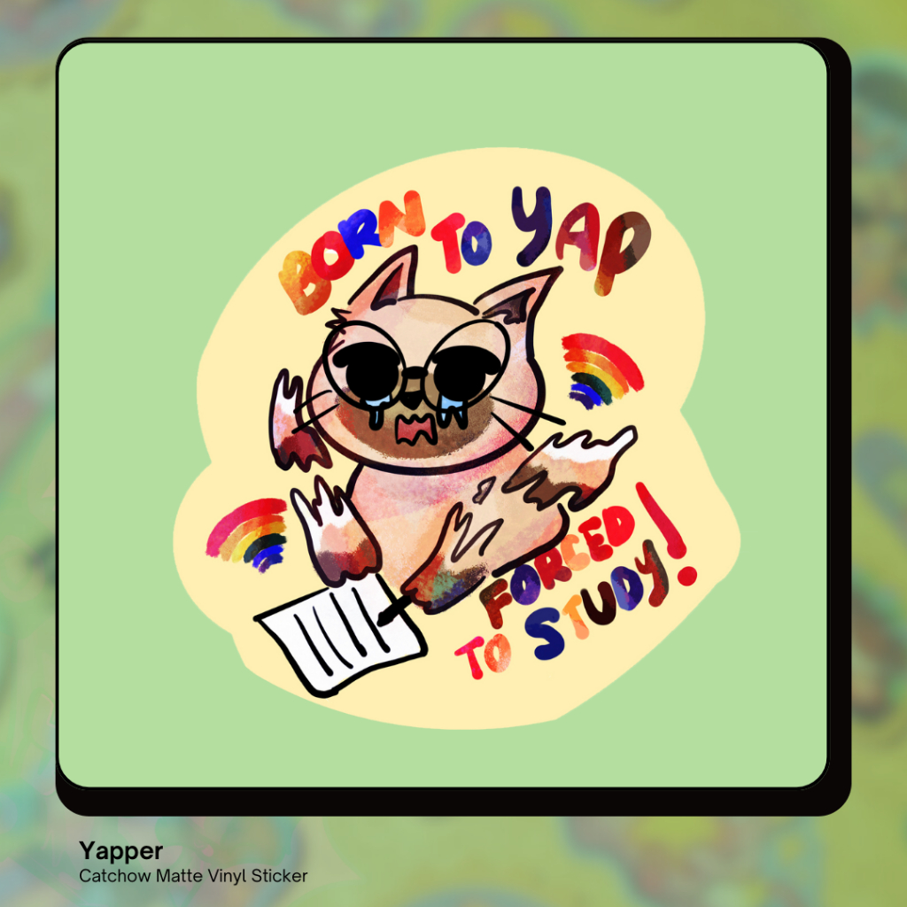 Matte Waterproof Vinyl Cat Sticker || Born to Yap Forced to Study ...