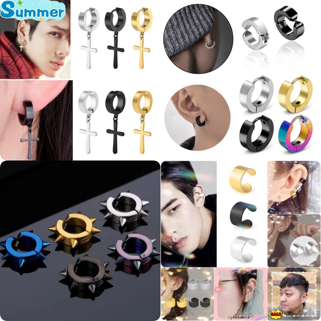 Punk personality hipster titanium steel non-perforated ear clip ear ...