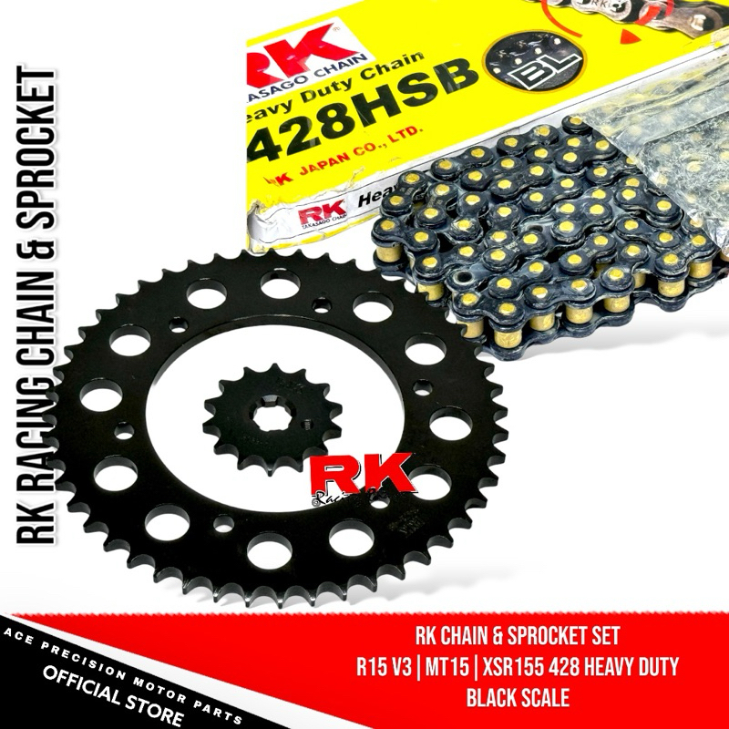 RK CHAIN & SPROCKET SET R15 V3/ MT15/ XSR155 428 Heavy Duty BLACK SCALE ...