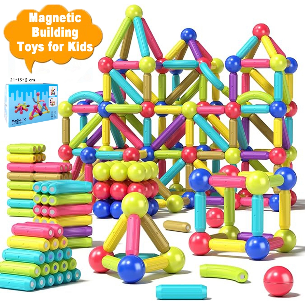 Magnetic Building Sticks Blocks Toys 3D Magnet Building Puzzle Toys ...