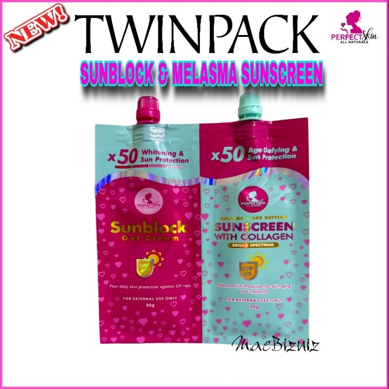NEW! Perfect Skin TWINPACK Sunblock Gel Cream + Melasma Age Defying ...
