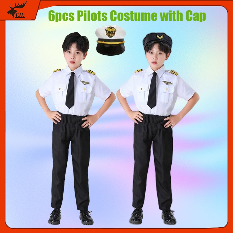 6pcs Pilot Career Costume with Cap For Boy Cosplay Uniforms Captain ...