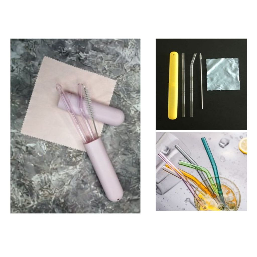 EFS EcofriendlyStuffs PINK Complete Set Pyrex Glass Straws (5-Piece ...