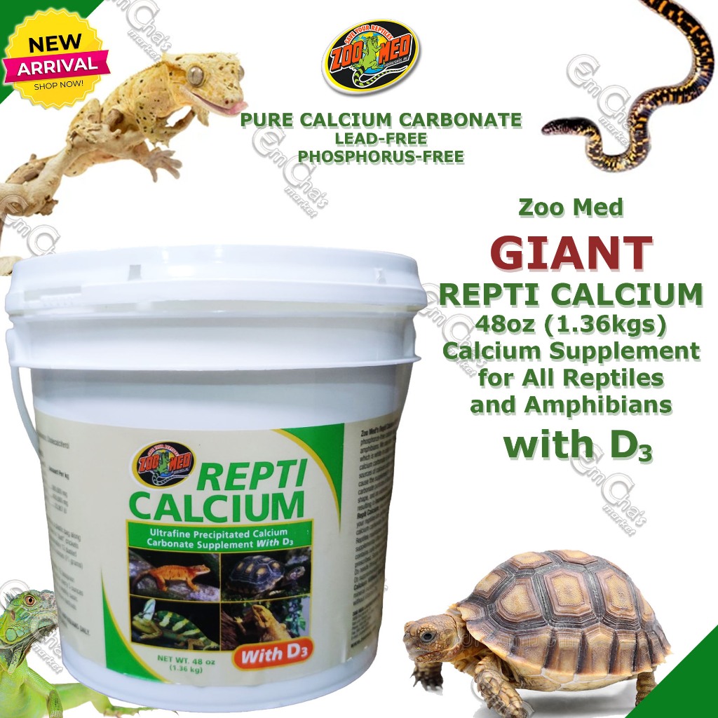 (GIANT 48oz 1.36kgs) Zoo Med Repti Calcium WITH D3 (GREEN BOTTLE ...