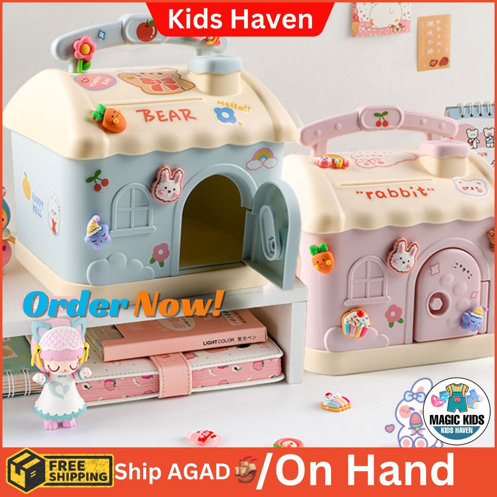 Kids House Piggy Bank Alkansya Save Money ATM Design Paper Money and ...
