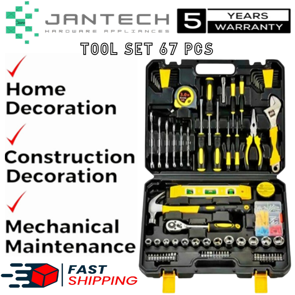 JanTech Quality Tool Kit 67 Pcs Tool Set General Household Hand Tool Kit Home Repair Mechanics ...