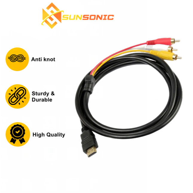 Hdmi Cable To 3 Rca AV Composite Male to Male Connector Adapter Cable Cord Transmitter | Shopee ...