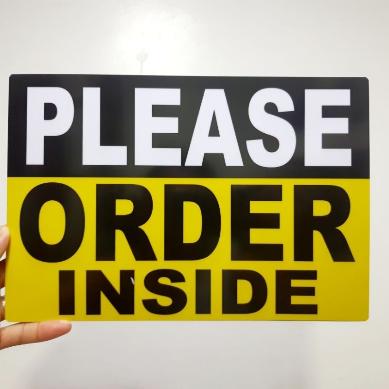 SIGN PLEASE ORDER INSIDE BIG SIZE 7.5x11 INCHES PVC TYPE OR PLASTIC ...