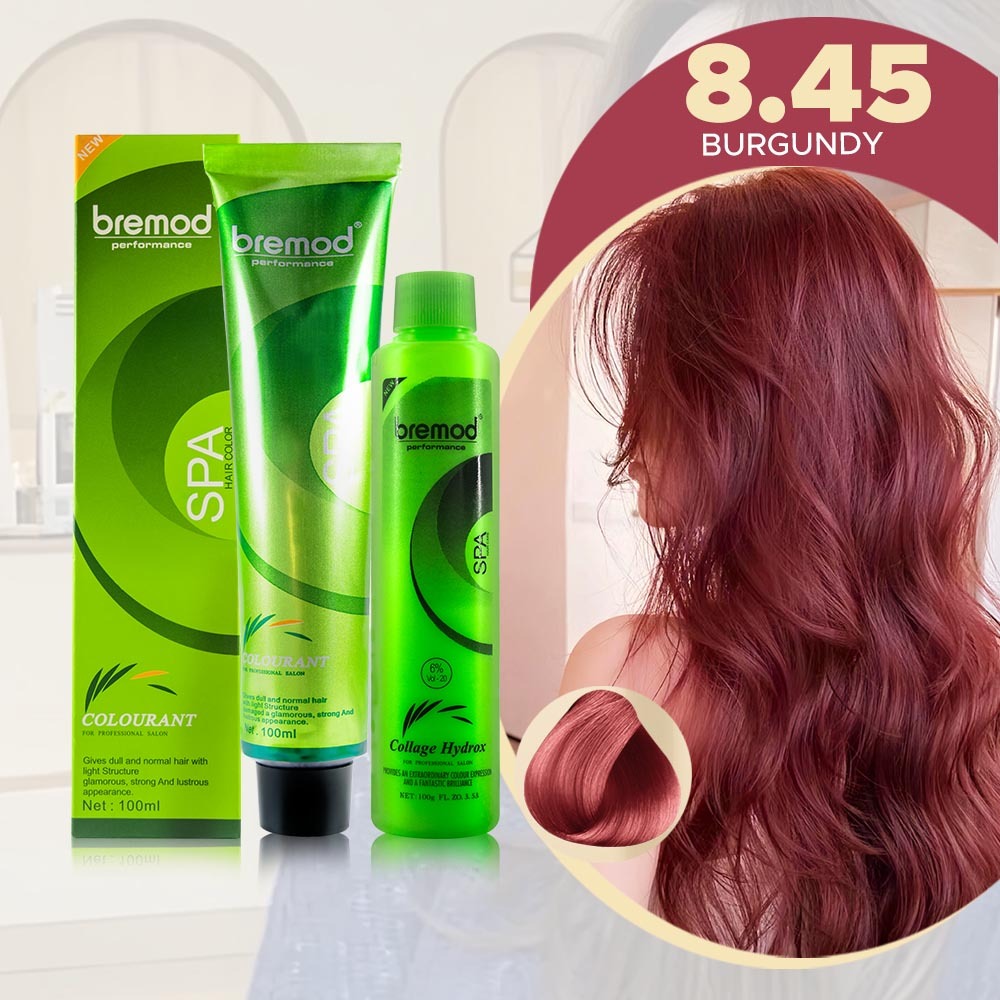 Bremod Hair Color 8.45 Burgundy 100mL with Bremod Oxidizer (6%, 9%, OR ...