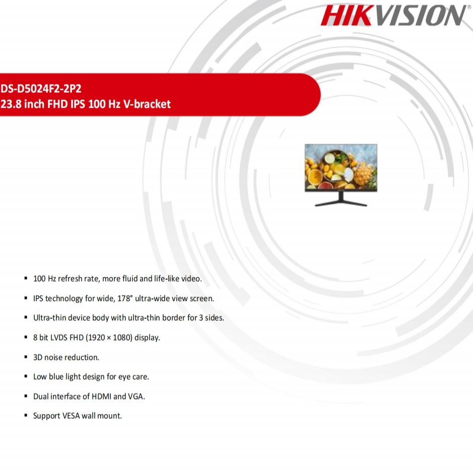 COD Hikvision 21.5 inch FHD Borderless Monitor Dual interface of HDMI ...