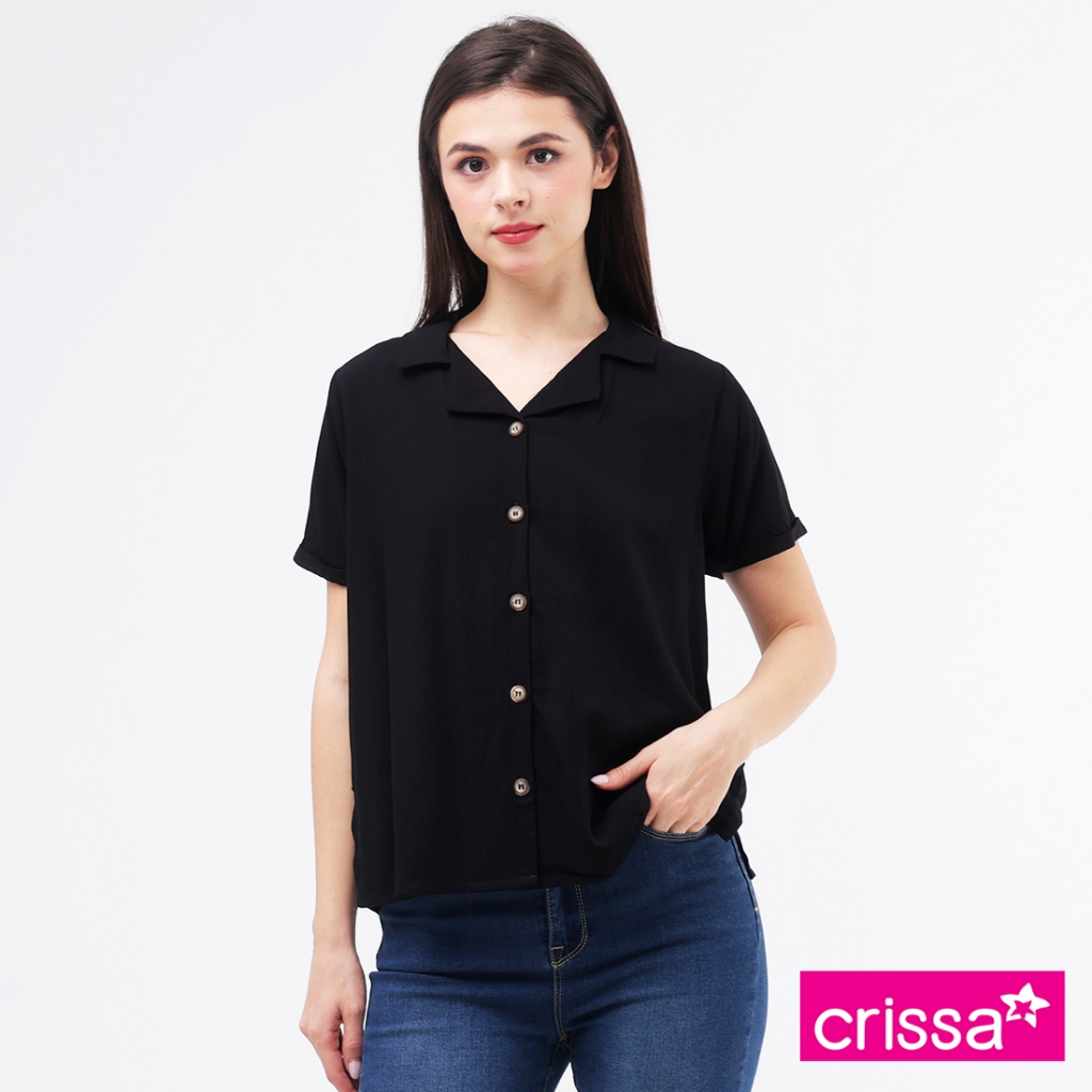 Crissa Woven Plain Soft Linen Short Sleeves Blouse CSFT29-0063 | Shopee ...