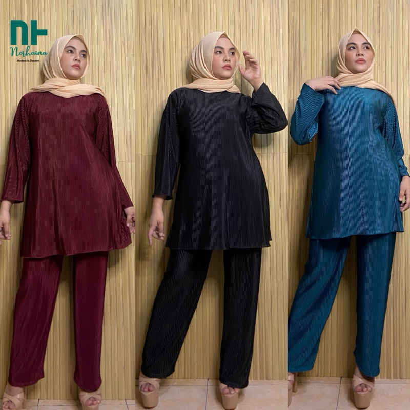 NH Glossy Electric Pleats Terno Set Square Pants & Long Sleeve blouse ...
