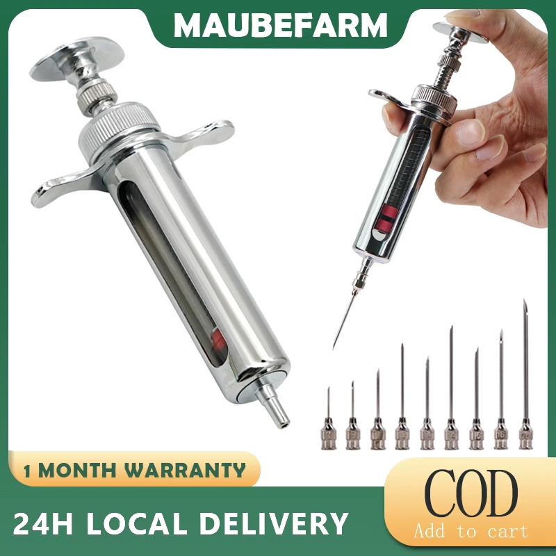 10/20ml Stainless Steel Fiberglass Injector Syringe+10Pcs Needles for ...