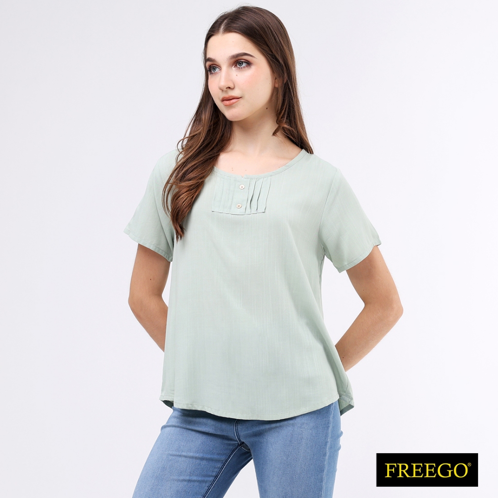 Freego Ladies Woven Plain Soft Linen Short Sleeve Blouse AST04-0240 ...