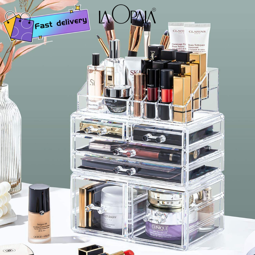2 Layer Transparent Plastic Storage Organizer Box Stationery Cosmetic ...