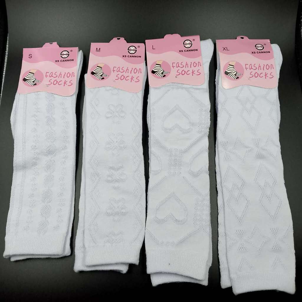 3/6pairs Long Socks Girl Student Socks White Base With Bottom Design 4 ...