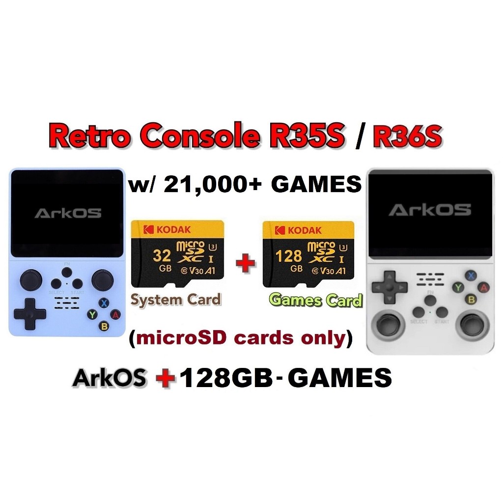 Kodak 32GB+128GB memory cards for R35S/R36S Game Console with 21,000+ GAMES & ARK OS | Shopee ...