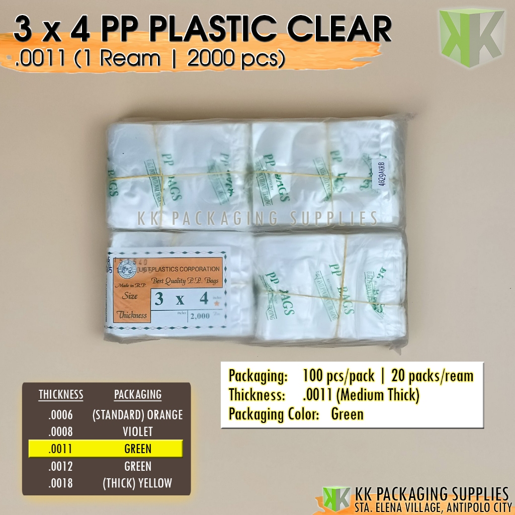 3x4 in. PP Plastic Clear 1 Ream .0011 (20packs/Ream) for Repacking ...