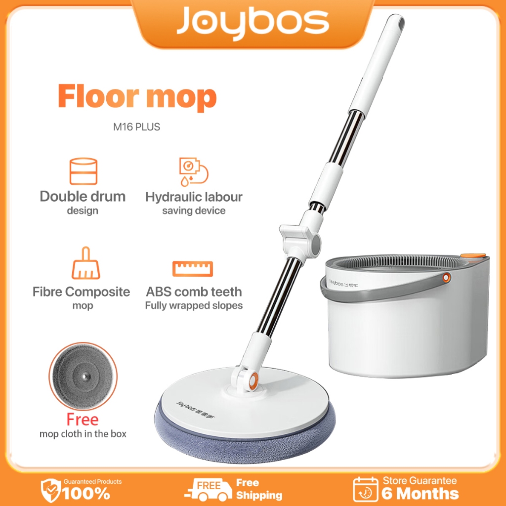 Joybos Self Wash Spin Mop M16 White Spinner Flat 360 Rotating Cleaner With Turbo Flushing Bucket ...