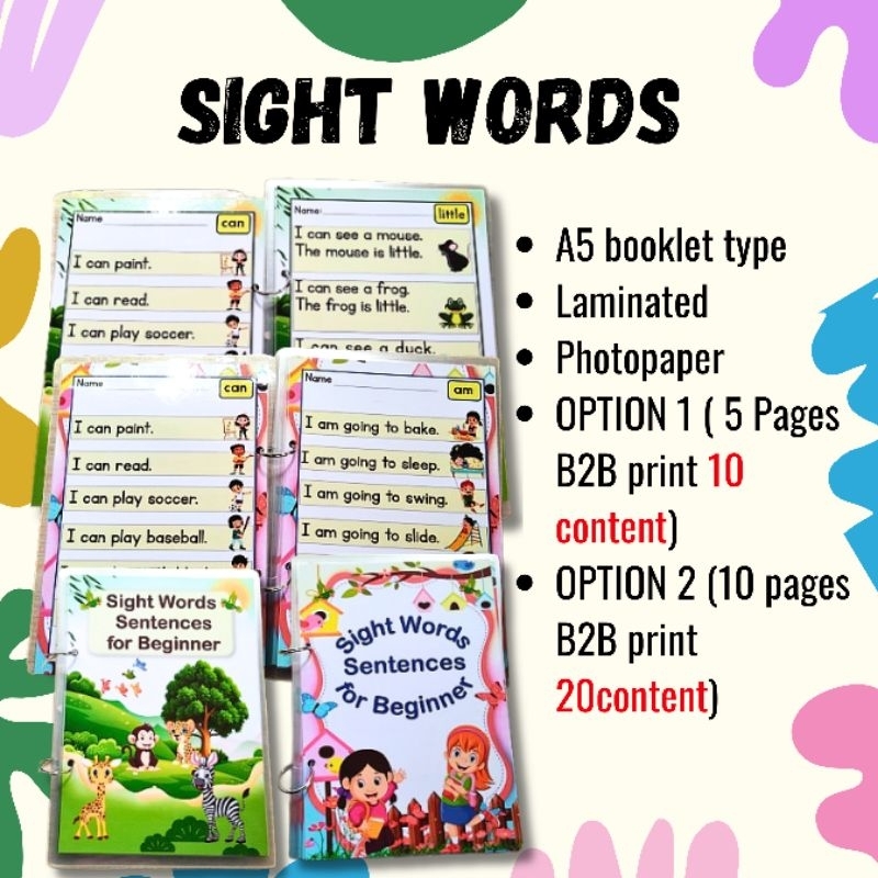 Sight Words simple Sentences reading for beginner laminated 10 pages ...