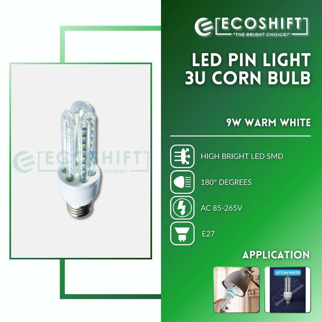Ecoshift 9W E27 Bulb Holder Corn Bulb 3U LED Pin Light Warm White ...