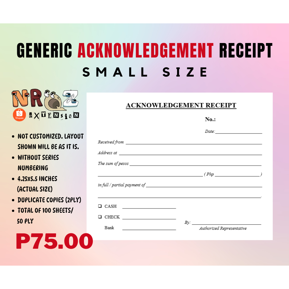 ACKNOWLEDGEMENT RECEIPT PLAIN Size Carbonized GENERIC ONLY | Shopee ...