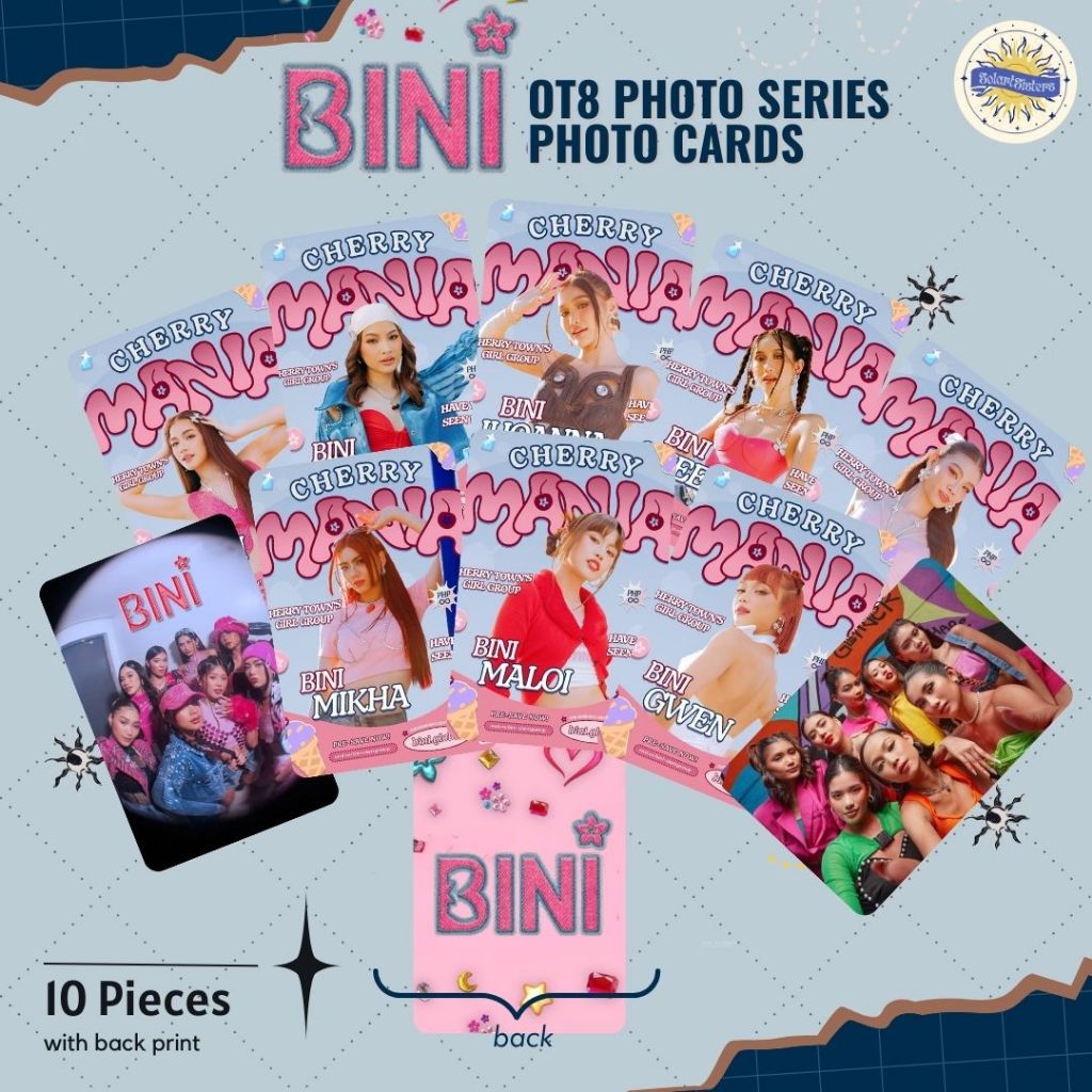 10 pcs BINI Cherry on top OT8 back-to-back laminated photocards photo card blooms mikha maloi ...