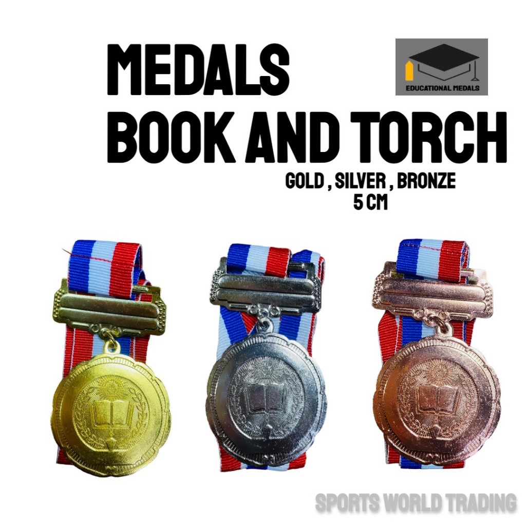 Book and Torch Medals 5cm ( 50 PCS PER ORDER ) ( GOLD , SILVER , BRONZE ...