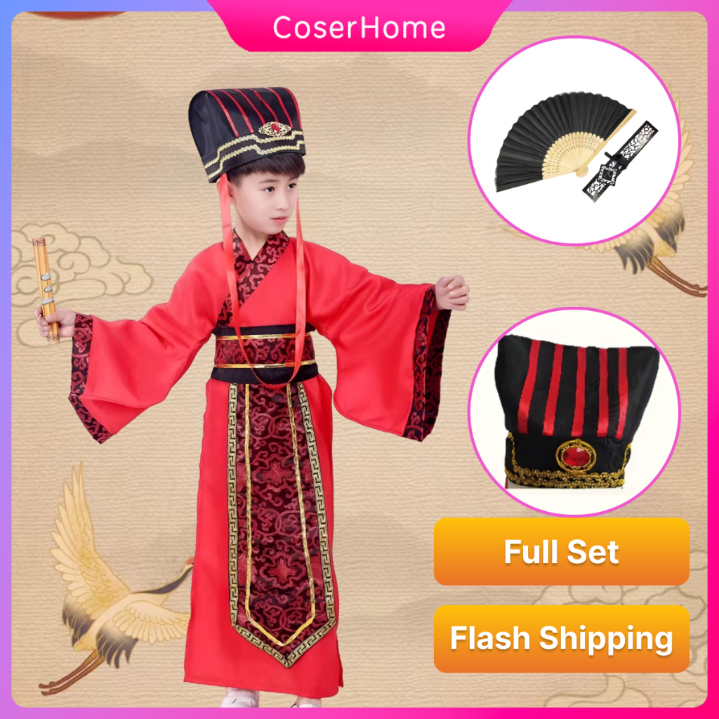 Traditional Red Hanfu Chinese Costume for Kids Boys Cosplay Ancient ...