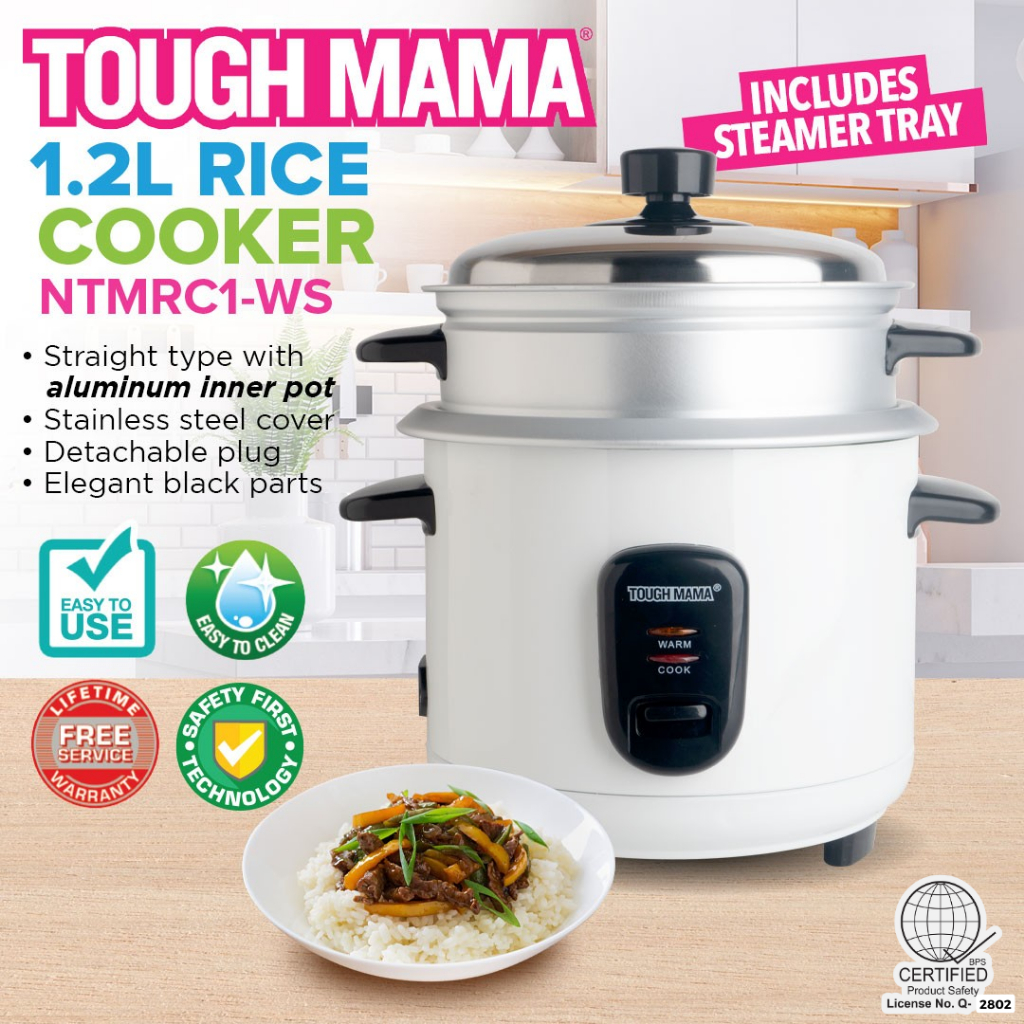 Tough Mama White/Black Rice Cooker 1.2L/1.5L/1.8L with Steamer Aluminum ...