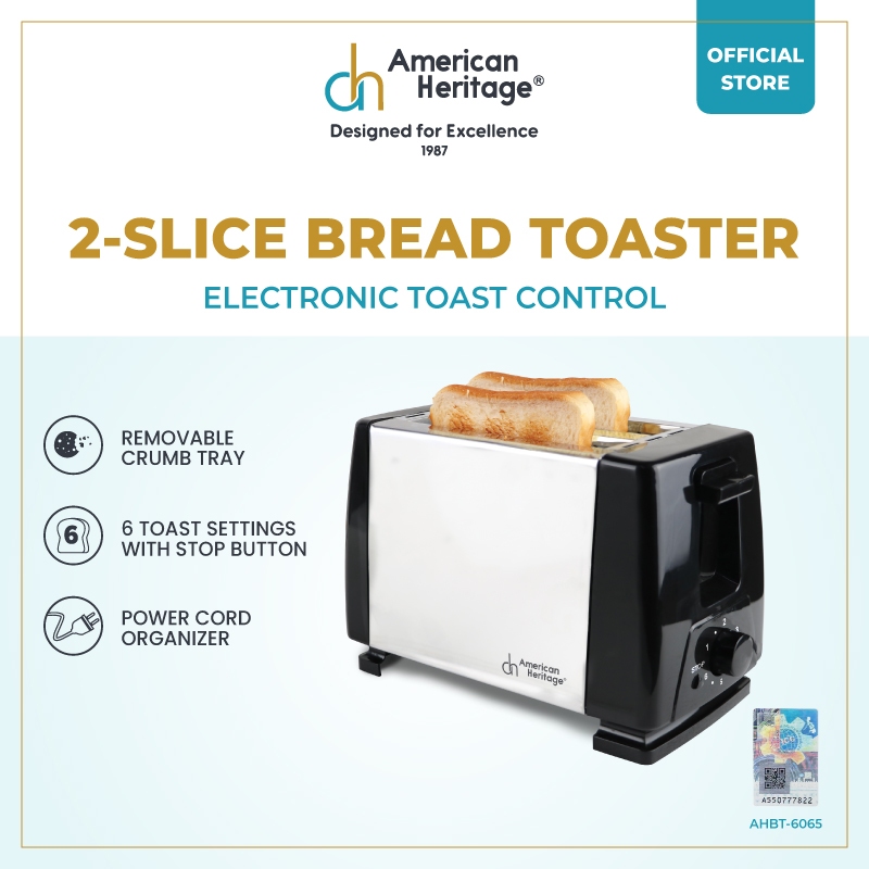 American Heritage 2 Slices Stainless Steel Pop-up Bread Toaster AHBT ...