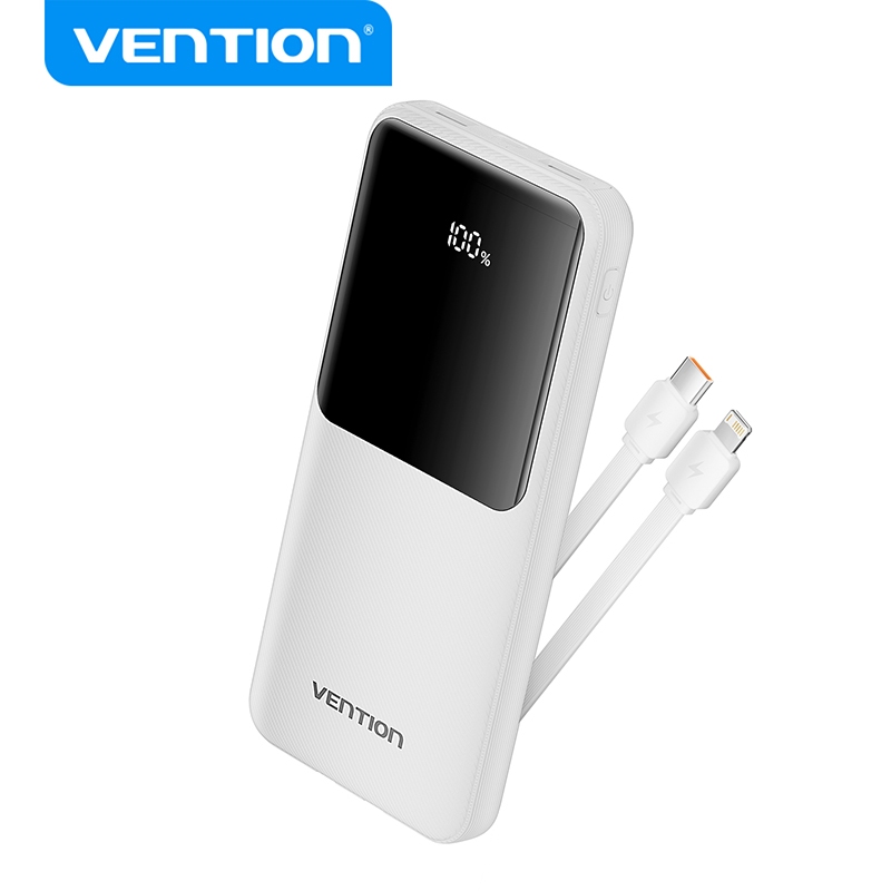 Vention 10000mAh Power Bank with Integrated USB-C and Lightning Cables ...