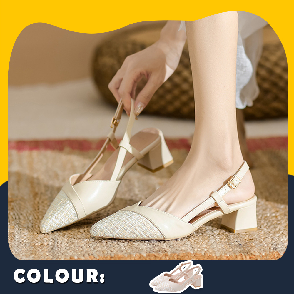 Pointed Toe Block Heel Sandals Office Work Block Heel | Shopee Philippines