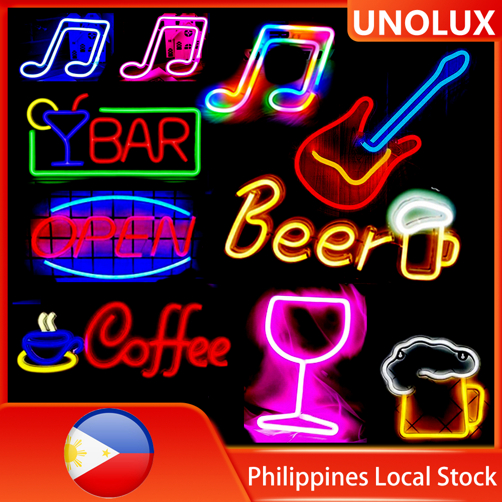 UNOLUX Coffee Bar led Light Wine Glass Guitar Note Open Logo Signage ...