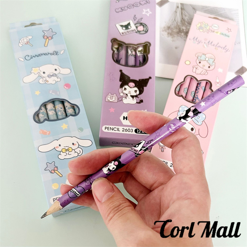 12Pcs/Set Sanrio HB Pencils Set Cinnamoroll My Melody Kuromi Cute ...