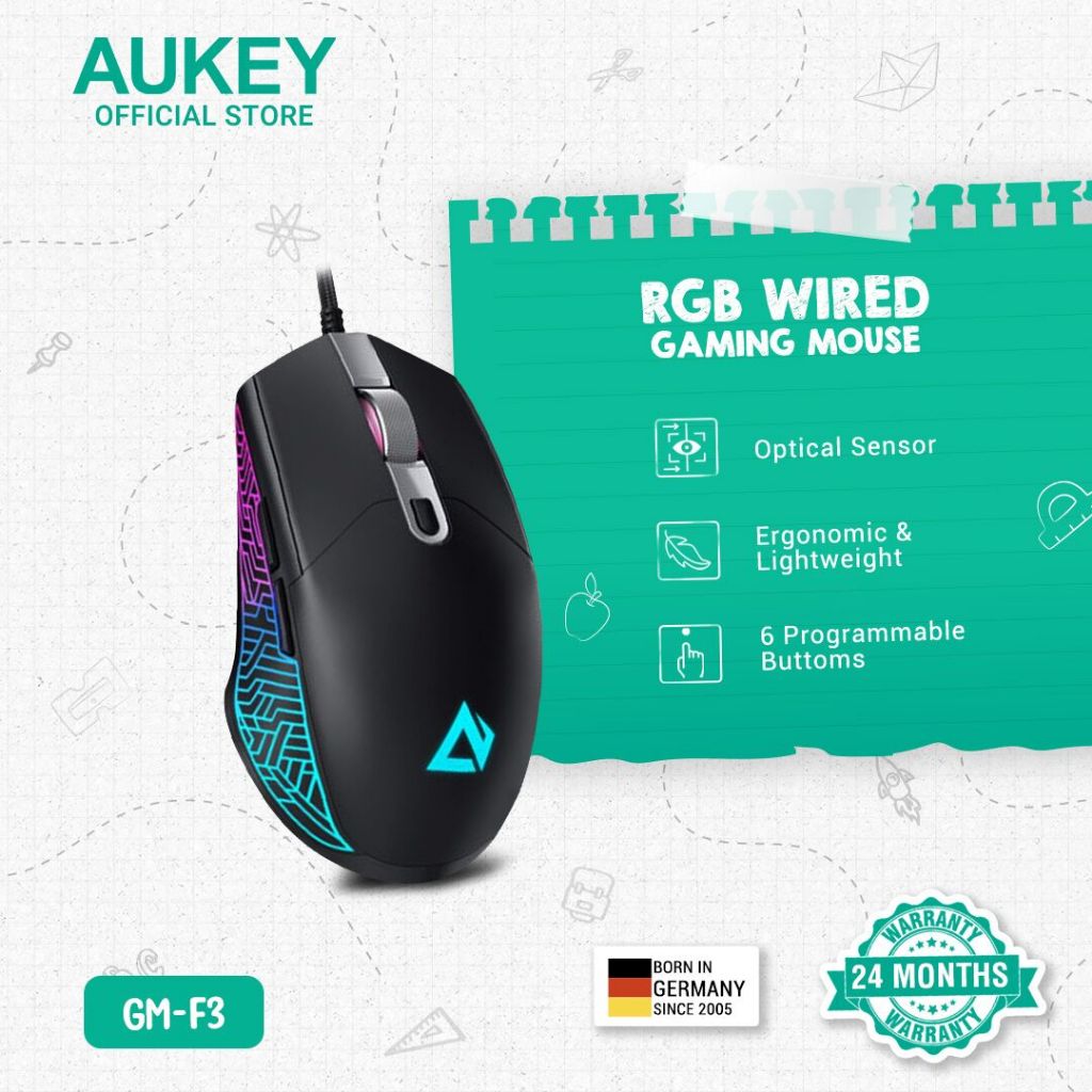 AUKEY GM-F3 RGB Wired Gaming Mouse with 7200 DPI Optical Sensor, 6 ...