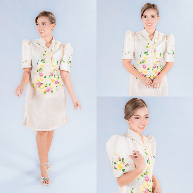 Filipiniana Painting Dress Chinese Collar | Shopee Philippines
