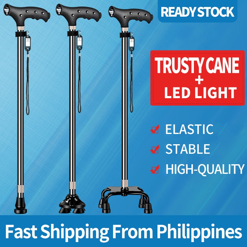 LED Trusty Cane Walking Stick with LED Quad Cane Telescopic Adjustment ...