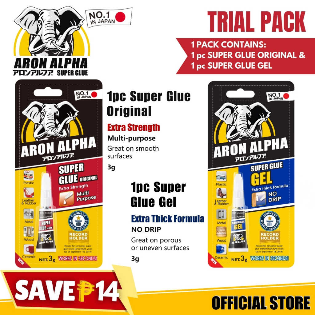 ARON ALPHA Trial Pack (contains 1pc Super Glue Original and 1pc Super ...